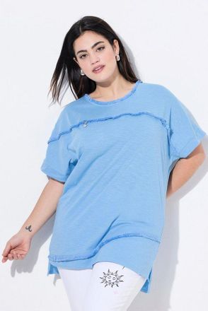 Angel Of Style Druckbluse T-Shirt oversized Fransen Zier-Zipper