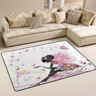 Mnsruu Sch&ouml;ner Schmetterling M&auml;dchen Blume Bereich Teppich f&uuml;r Wohnzimmer Schlafzimmer 183 cm x 122 cm