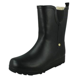 Spot On Ellesport X1279 Bottes en caoutchouc doubl&eacute;es chaudes avec petit talon compens&eacute; pour femme, Noir, 41 EU