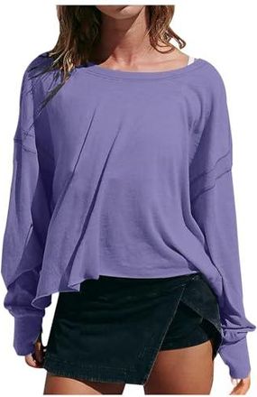 Generico T-shirt de sport pour femme avec dos nu ample et manches longues, violet, XXL