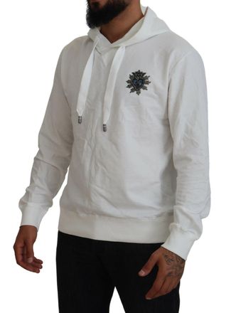 Dolce & Gabbana Mens White Cotton Hooded Sweatshirt Logo Sweater Clothing