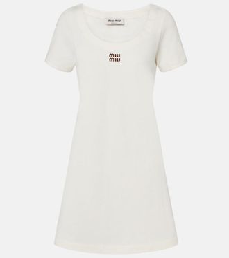 Miu Miu Minikleid aus Baumwoll-Jersey mit Leder