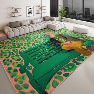 Generic Tapis Vert Lavable pour Salon, Tapis &agrave; Poils Courts Antid&eacute;rapant R&eacute;tro Art Ville Homme pour Enfants Bureau Salle &agrave; Manger Cuisine et Chambre denfant, 