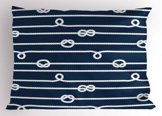 Abakuhaus Navy blau Kissenbezug, Seemann Knoten Marine, Dekorativer Standard King Size Gedruckter Kissenbezug, 65 x 50 cm, Blau und weiß