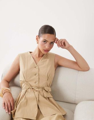 Vero Moda Elegante Weste in Kamelbraun mit gebundener Geldb&ouml;rse, Kombiteil-Neutral
