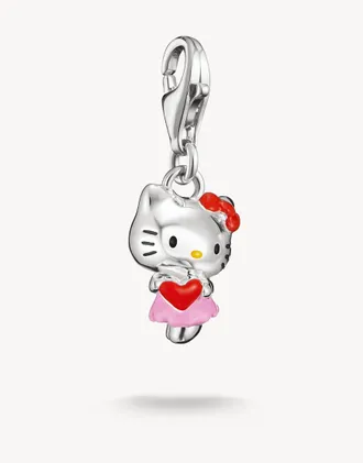 Thomas Sabo Hello Kitty charm coeur - original en argent, noir, rouge, jaune-Argent&eacute;