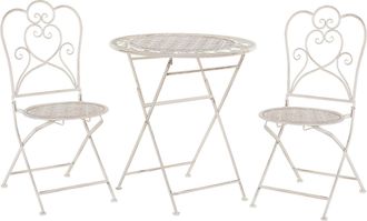 Beliani Garten Bistro Set Balkonset Balkonm&ouml;bel beige 2 St&uuml;hle Klapptisch Metall Trieste