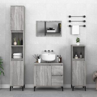 vidaXL 3-tlg. Badm&ouml;bel-Set Grau Sonoma Holzwerkstoff Vidaxl