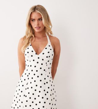 Forever New Mini-Neckholderkleid aus Krepp in Porzelann mit Punktemuster-Rot