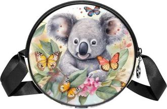 Generic Sac &agrave; bandouli&egrave;re rond pour femme, motif koala aquarelle, petit sac &agrave; dos &agrave; bandouli&egrave;re avec fermeture &eacute;clair, bretelles r&eacute;glables, sac &agrave; main rond d&eacute;