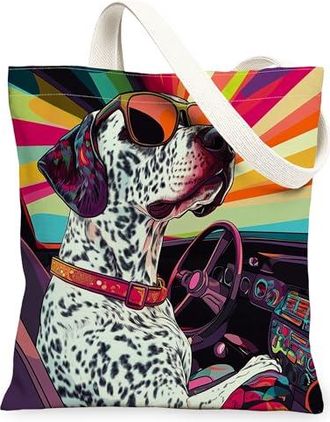 Generic Sac fourre-tout en toile r&eacute;utilisable &agrave; motif de chien pointeur &agrave; poils courts pour faire du shopping, 33 x 38,1 cm, motif chiot pop esth&eacute;tique, sac d