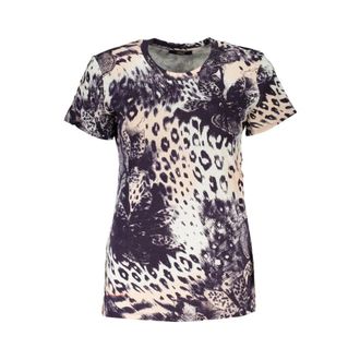 Cavalli Rosa Muster T-Shirt mit Logo-Print - - Tops - Damen - Mehrfarbig - XS