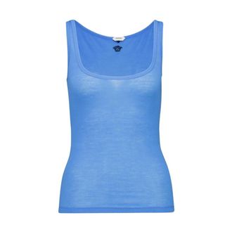 Versace Rippstrick-Top aus bestickter Wolle - - Tops - Damen - Blau - M
