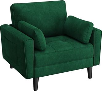 Yaheetech Fauteuil de Salon Moderne avec Accoudoir et Poches Fauteuil Relax avec Coussins Pied Bois Fauteuil Chambre en Tissu pour Salon Gris Fonc&eacute; - Yaheetech