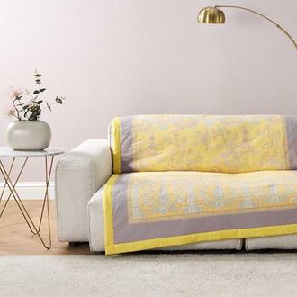 Bassetti Indian Roses Plaid aus 100% Baumwolle in der Farbe Limone Y1, Maße: 135X190 cm - 9332214, Zitrone