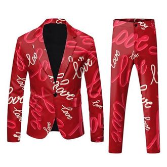 Generic Ensemble de costume l&eacute;ger pour homme avec impression num&eacute;rique 3D pour la Saint-Valentin 2026, Rouge, XXL
