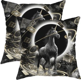 Generic Mystical Black Magical Horse Dekokissenbez&uuml;ge, kosmische Fantasie, dekorative Kissenbez&uuml;ge, Heimdekoration, f&uuml;r Herbst und Halloween, 71,1 x 71,1 cm, 