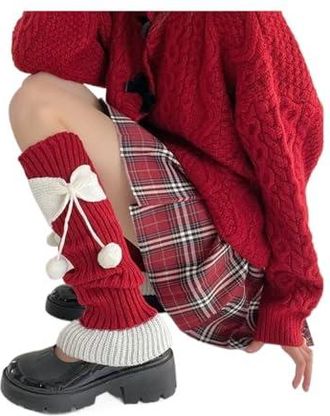 Generico Jambi&egrave;res tricot&eacute;es avec d&eacute;tail darc, v&ecirc;tements de printemps, Rouge et blanc., Taille Unique