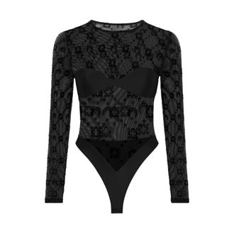 Marine Serre Femme, Tops, Noir, Taille: 36 FR Moonogram Mesh Flock Bodysuit Top