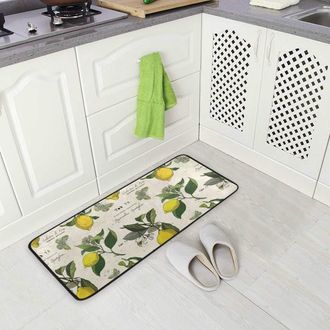 Mnsruu Küchenmatte Zitrone Und Schmetterlinge Vintage Muster rutschfeste Rückseite Fußmatte Boden Küche Teppiche Bad Läufer Matten Teppich, 99 X 50.8CM