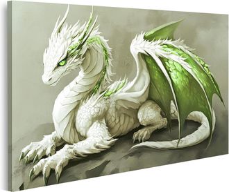 Islandburner Bild auf Leinwand Weißer Drache mit grünen Akzenten für Wohnzimmer Fantasy-Liebhaber Kunstgalerie Bilder Wandbilder Poster