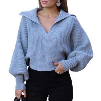Generic Pull d&eacute;contract&eacute; &agrave; manches longues et col en V pour femme, coupe d&eacute;contract&eacute;e, blanc, taille M pour un usage quotidien, le travail et les vacances, bl