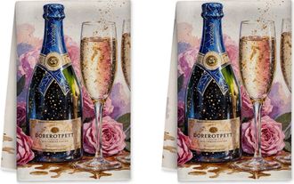 Generic Champagner-K&uuml;chent&uuml;cher, 2er-Set, elegante romantische Rosen, Gl&auml;ser, Feier, goldfarben, Mikrofaser, schnell trocknend, Bar-Handt&uuml;cher, Urlaub, K&uuml;che,