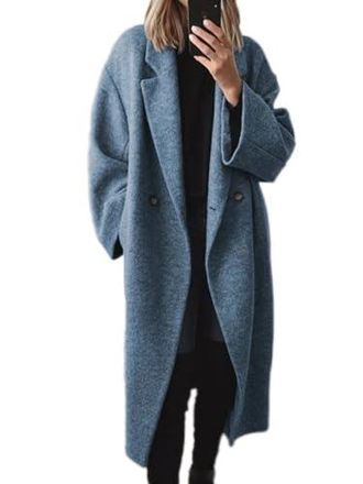 Onsoyours Veste en Tweed pour Femme Manteau Long Revers Trench &Eacute;l&eacute;gante Parka Cardigan avec Poches Automne Hiver Outwear Boutons sur le Devant Veste de Manteau 