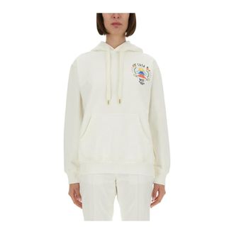 Casablanca Femme, Sweatshirts et sweats &agrave; capuche, Beige, Taille: 40 FR Sweat &agrave; Capuche en Coton avec Imprim&eacute; Graphique