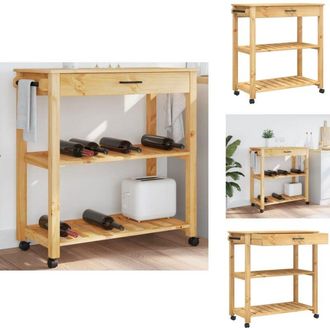 vidaXL K&uuml;chenwagen MONZA 84x40x90 cm Massivholz Kiefer - Holz K&uuml;chenwagen - K&uuml;chenschrank - Kiefernholzk&uuml;che - Vintage M&ouml;bel - Retro Stil