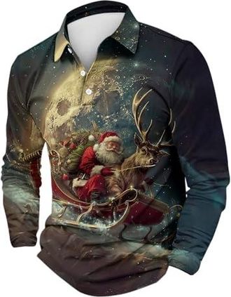 Generic Polo noir pour homme 2025 tendance pour homme Printemps Automne Hiver No&euml;l Impression 3D Confortable Tendance Personnalit&eacute; Polyvalent D&eacute;contract&eacute; Bout