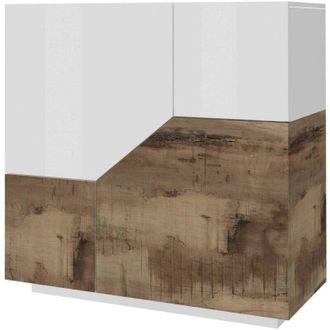 Dmora Kommode Nathan, K&uuml;chen-Sideboard mit 2 T&uuml;ren, Wohnzimmer-Buffet, 100 % Made in Italy, 100 x 43 x 106 cm, gl&auml;nzendes Wei&szlig; und Ahorn