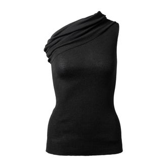 Rick Owens Femme, Tops, Noir, Taille: 38 FR Haut Noire en Soie &agrave; Col Carr&eacute;