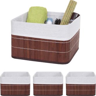 Mendler 4er-Set Aufbewahrungskorb HWC-C21, Korb Aufbewahrungsbox Ordnungsbox Sortierbox Regalkorb, Bambus braun