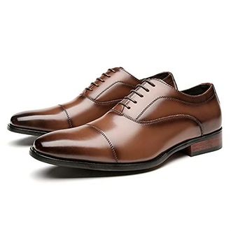 Generic Chaussures habill&eacute;es Oxford for Hommes, &agrave; Lacets, Bout Rond Noir, Cuir Bruni, Semelle en Caoutchouc antid&eacute;rapante, Basses, for Le Travail(Marron fonc&eacute;
