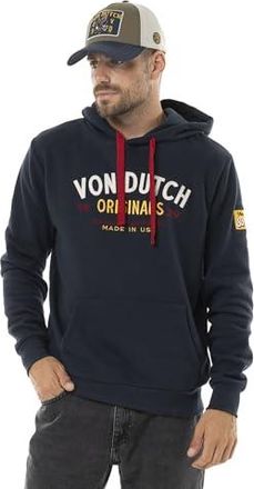 Von Dutch Sweat Homme à Capuche en Molleton avec Print Logo Devant brodé, Bleu Taille L