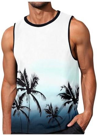 Generic D&eacute;bardeur pour homme 2025 motif palmier hawa&iuml;en sans manches pour la plage, l&eacute;t&eacute;, les vacances, les basiques tropicaux, coupe ample, chemise athl&eacute;tiqu