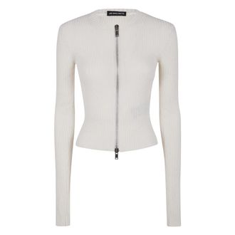 Ann Demeulemeester Gek&uuml;rzter Baumwollcardigan mit Rei&szlig;verschluss - - Knitwear - Damen - Beige - M