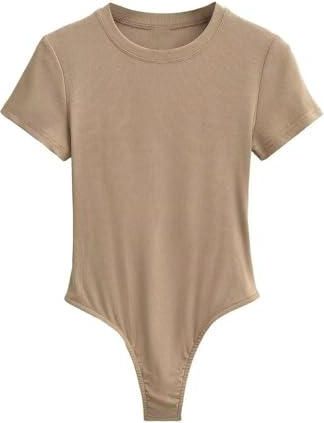 Generic YUJIEBB Body d&eacute;t&eacute; &agrave; manches courtes et col rond pour femme, tricot, extensible, mince, 14 couleurs, c1, M