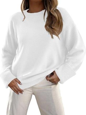 Zeagoo Pull élégant en tricot à manches longues et col rond pour femme - Hauts en tricot - Automne - Hiver - Pull en tricot décontracté - Tailles S à XXL, Bl