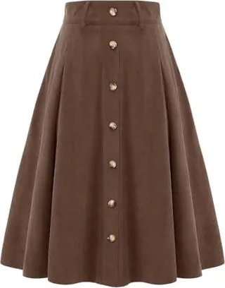 Bbonlinedress Jupe mi-longue en velours côtelé pour femme - Jupe trapèze - Vintage - Jupe plate - Basique - Décontractée - Taille haute - Jupe décontractée avec poc