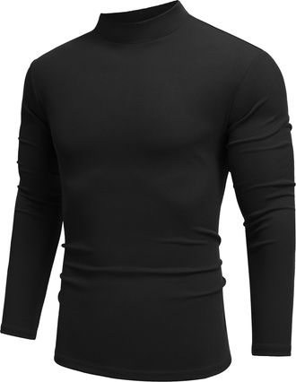 Coofandy Halbes Rollkragenshirt Herren Pullover mit Stehkragen Thermo Unterhemd Ohne Kapuze Langarmshirt Schwarz XXXL