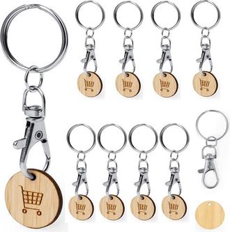 noTrash2003 Lot de 10 porte-cl&eacute;s en m&eacute;tal avec jeton pour chariot de courses en bois durable avec mousqueton en lot &eacute;conomique de 3, 5 ou 10 pi&egrave;ces (10)