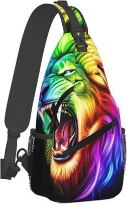 Generic Mode Sacoche Homme Bandouliere Art de feu color&eacute; de lion cool Sac De Poitrine R&eacute;glable Sac Poitrine pour Cyclisme Homme &eacute;cole