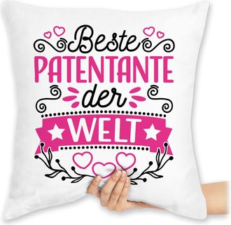 Shirtracer Kissen 40x40 Zierkissen - Taufpatin Geschenk - Beste Patentante der Welt - Fuchsia/schwarz - 40 x 40 cm - Weiß - Patin godi für pateneltern godi/Paten
