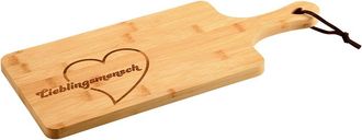 KESPER | Schneid- und Servierbrett mit Herz, Material: Bambus, Maße: 42 x 17 x 1,5 cm, Motiv: Lieblingsmensch, Farbe: Braun | 58392