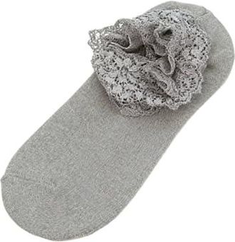 Generico 5 paires de chaussettes &agrave; volants en dentelle de printemps, chaussettes de cheville en coton uni pour femme, Color02, Taille Unique