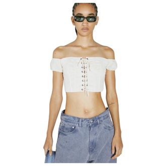 Guess Crop-Top aus Spitze - - Tops - Damen - Wei&szlig; - L