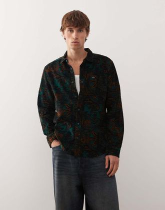 Rvca Freeman Cord Print II - Chemise &agrave; manches longues et imprim&eacute; cachemire - Vert chasseur