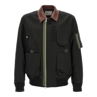sacai Homme, Vestes, Noir, Taille: XL Blouson en coton bord&eacute; de cuir
